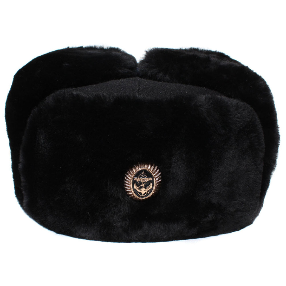 Soviet marines black warm Ushanka winter fur hat - USHANKA