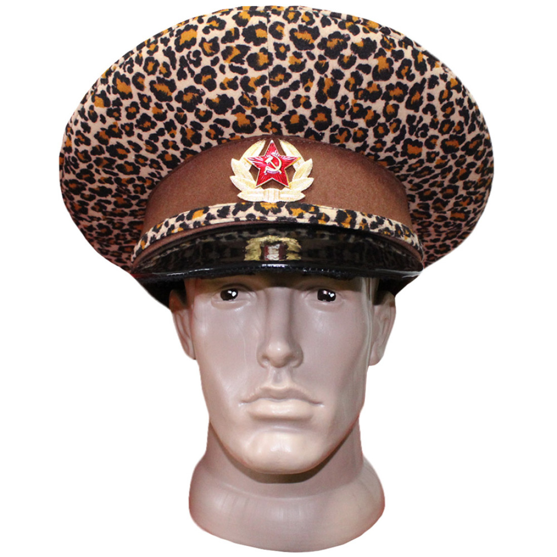 USSR General Leopard brown leather visor cap Soviet hat - factory