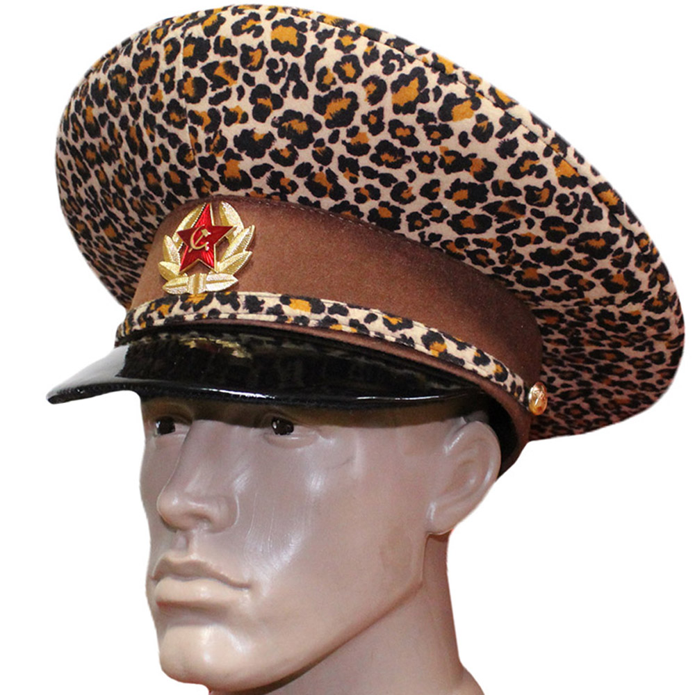 USSR General Leopard brown leather visor cap Soviet hat - factory