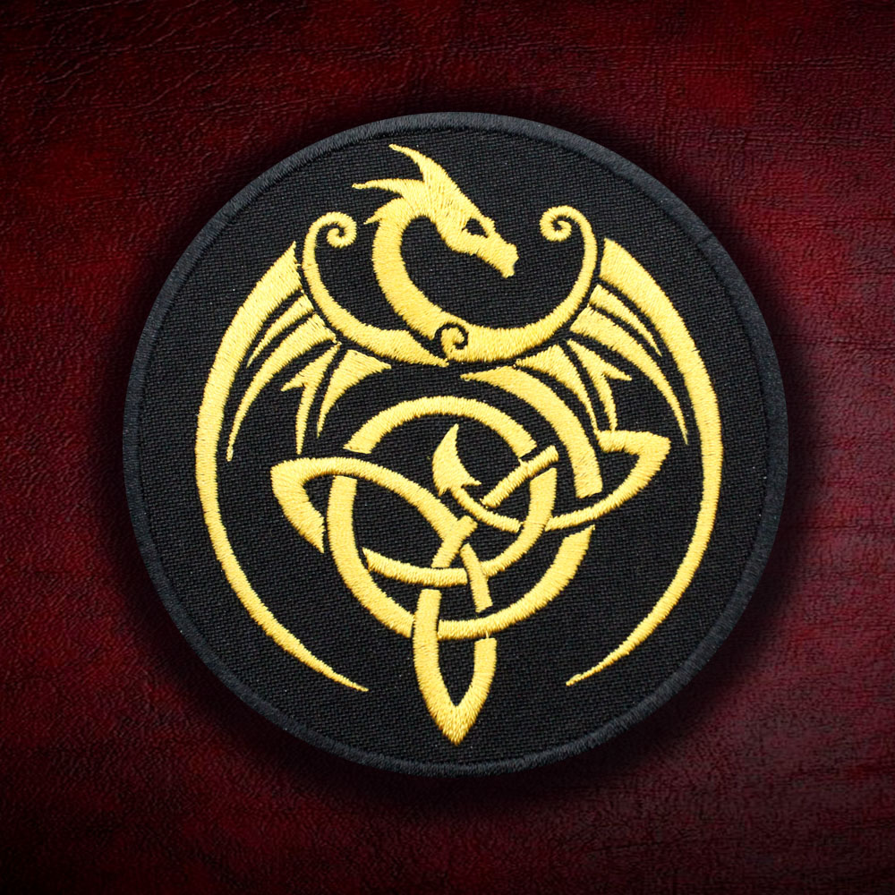 Dragon in Tattoo Style Embroidered Iron-on / Velcro Sleeve Patch