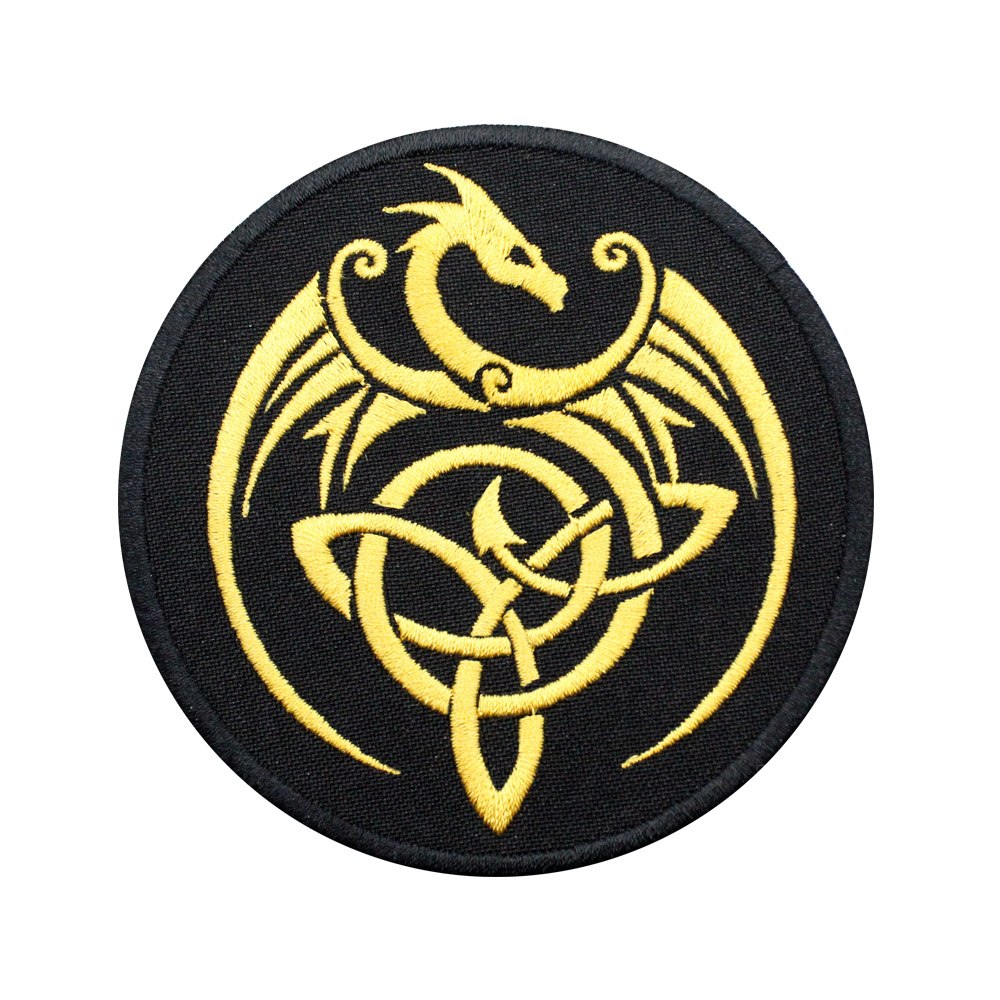 Dragon in Tattoo Style Embroidered Iron-on / Velcro Sleeve Patch