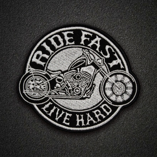 Ride Fast - Live Hard Biker Embroidered Iron-on / Velcro Patch