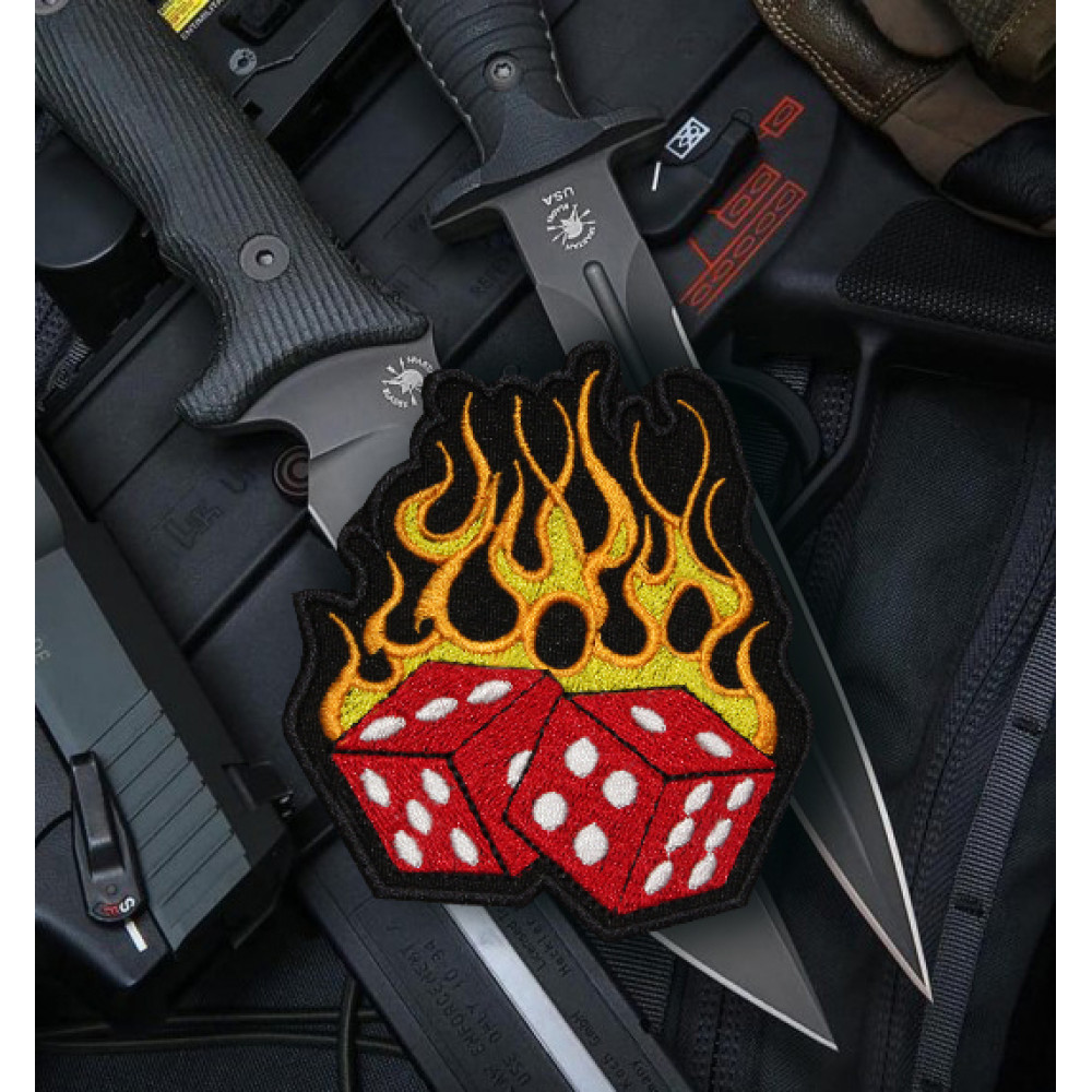 Flame Gaming Cubes Handmade Embroidered Iron-on / Velcro Sleeve Patch