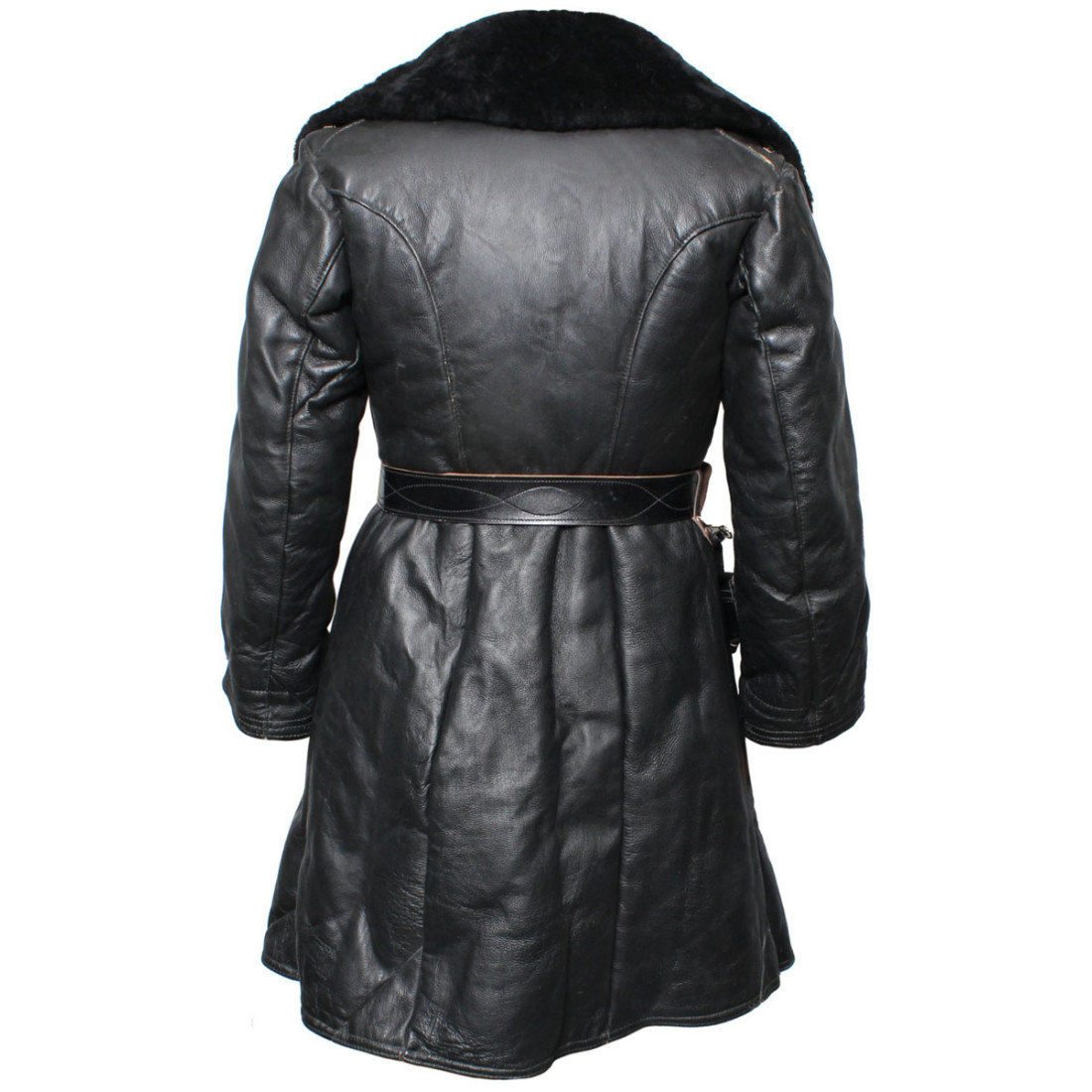 Soviet Military Leather coat with fur USSR Naval black coat - Soviet Power