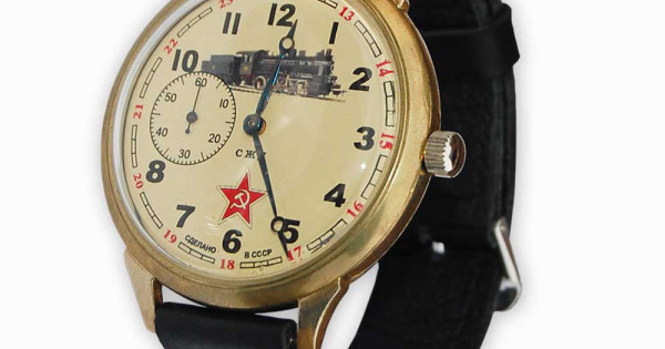 Molnija Soviet wristwatch Soviet Railroads with Train engraving ...